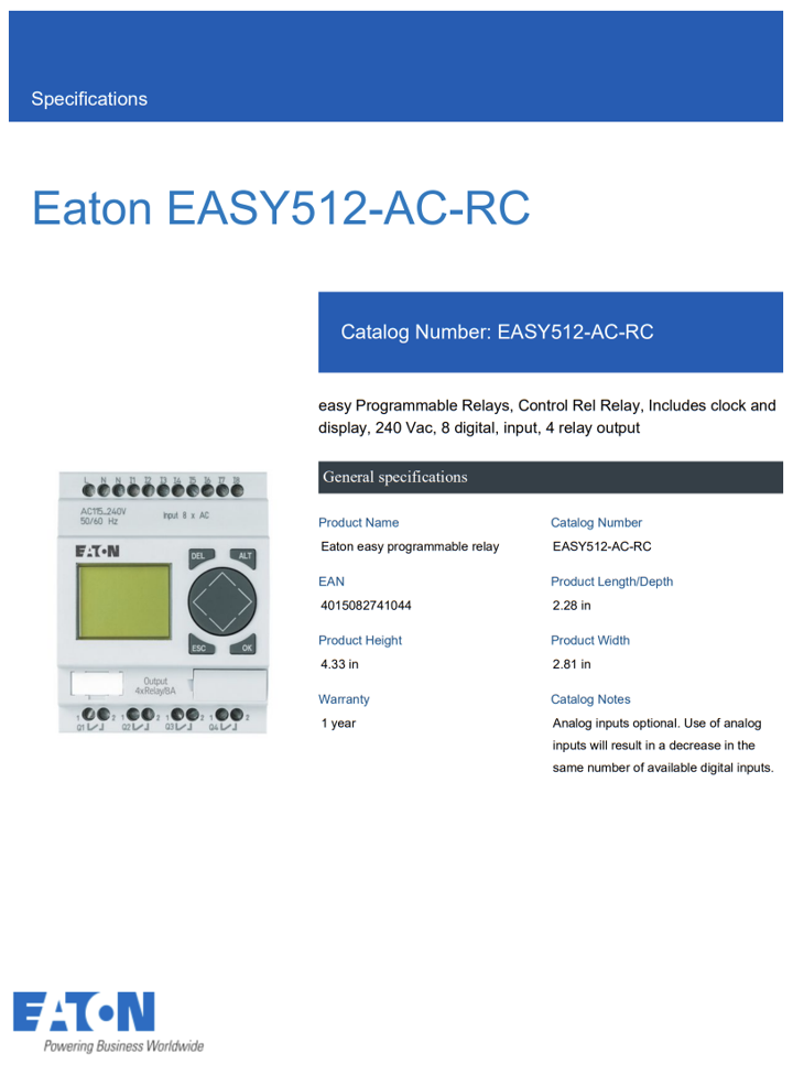 EASY512-AC-RC — RELEVADOR PROGRAMABLE SERIE EASY 500, 8 ENTRADAS 4 SALIDAS | Acotron Electrónica ...
